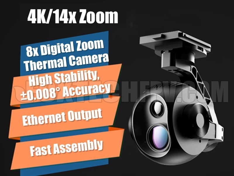 Foxtech EH640C 14x Zoom IR Thermal Camera with 3-axis Gimbal, 4K ...