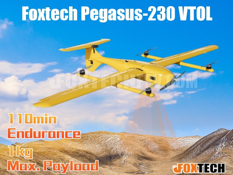 Foxtech Pegasus 230 VTOL long range fixed-wing UAV drone for Mapping